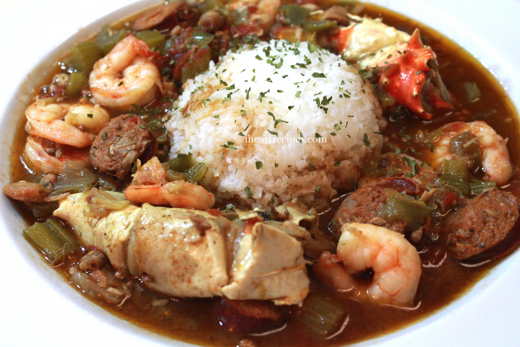 Seafood, Chicken, and Andouille Sausage Gumbo - I Heart Recipes