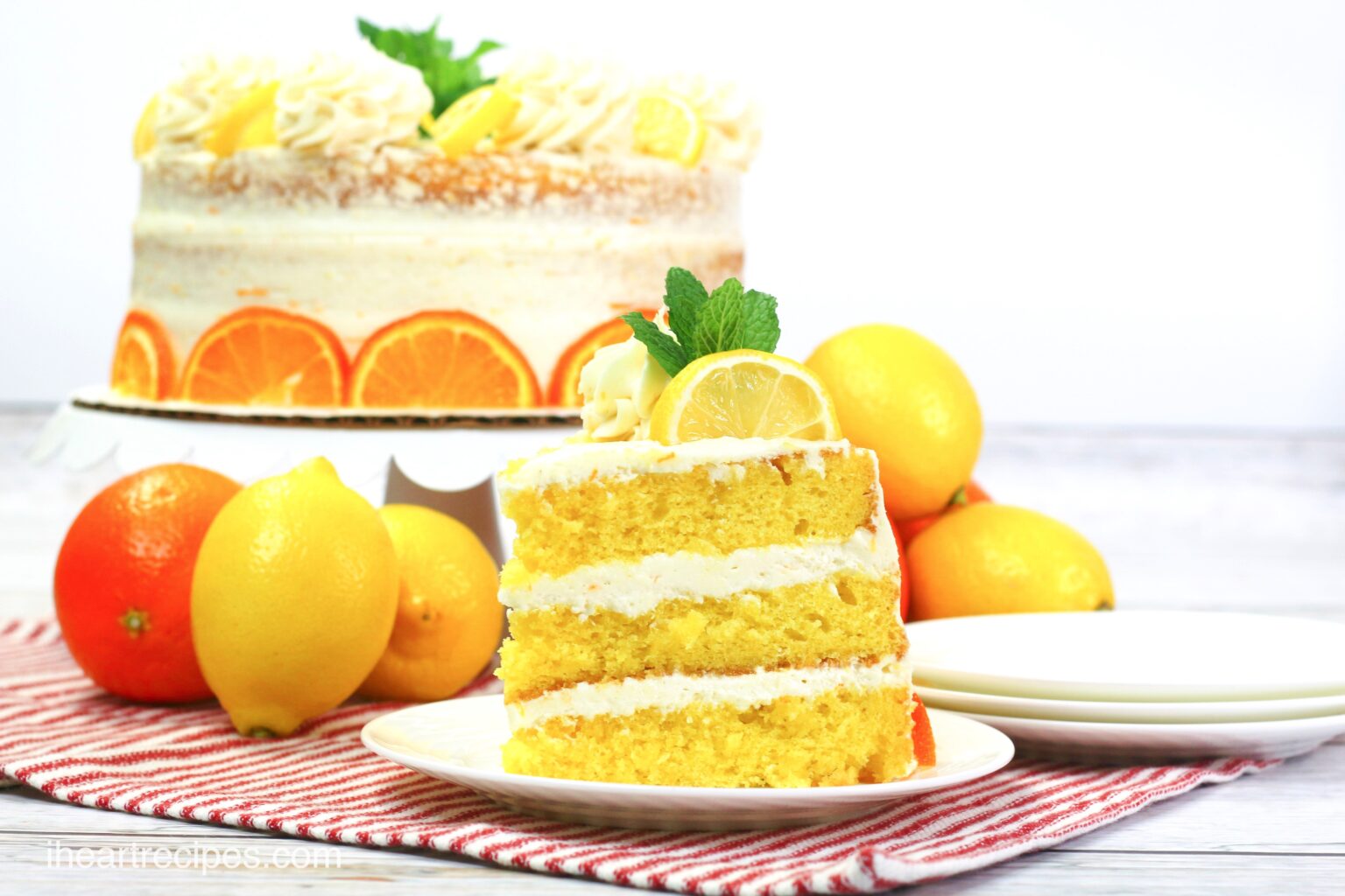 Three Layer Orange Lemon Cake | I Heart Recipes