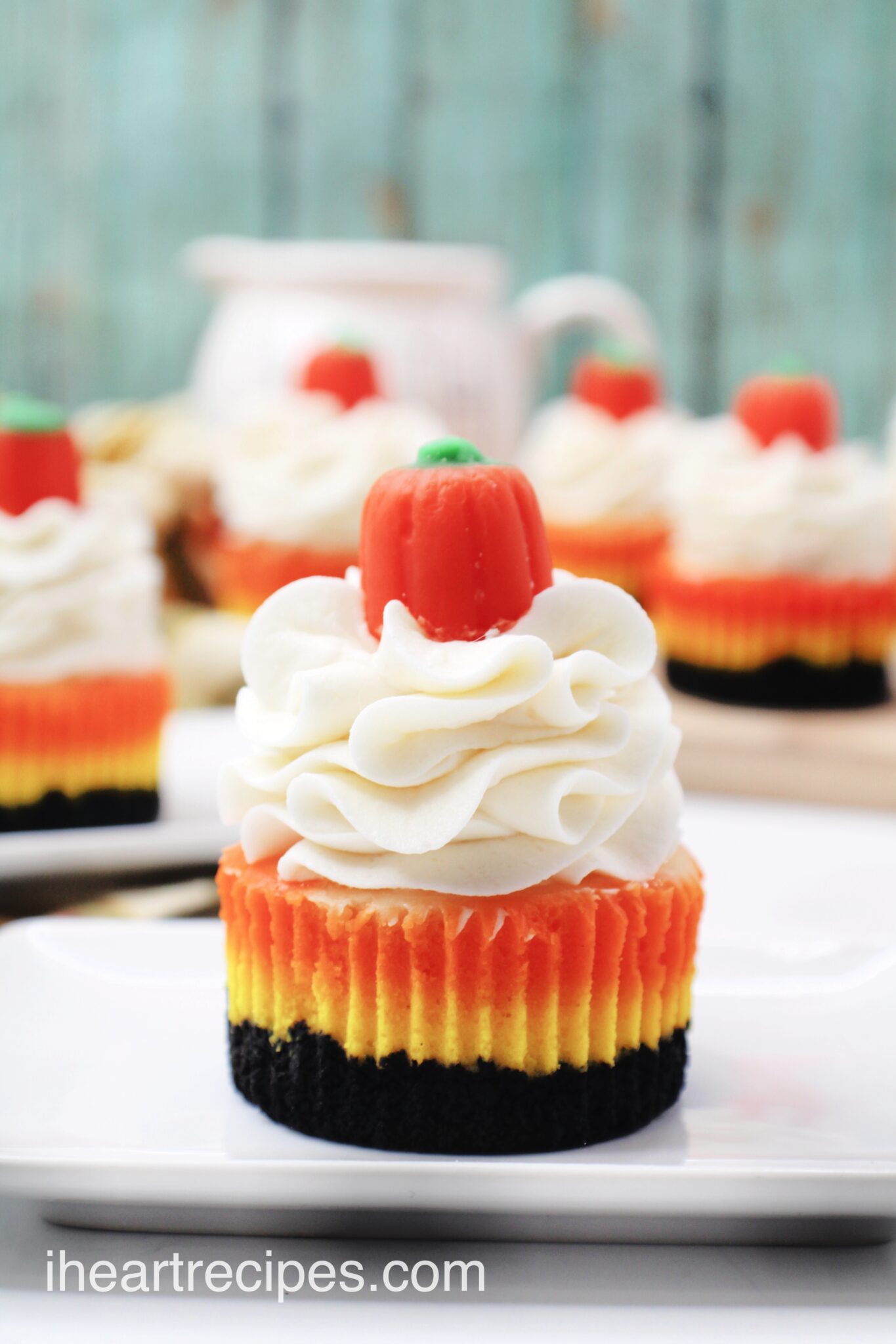 Mini Candy Corn Cheesecakes | I Heart Recipes