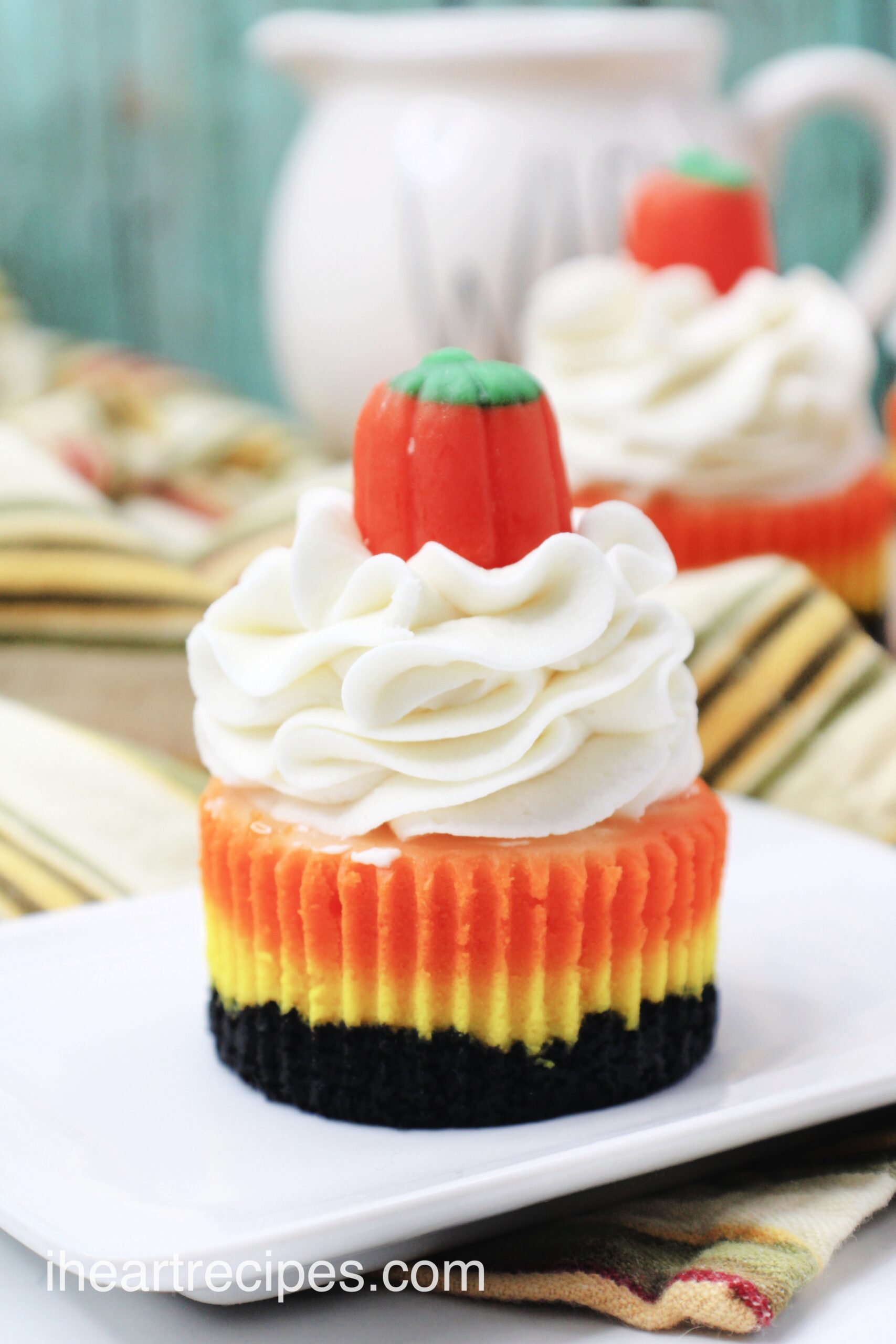 Mini Candy Corn Cheesecakes | I Heart Recipes