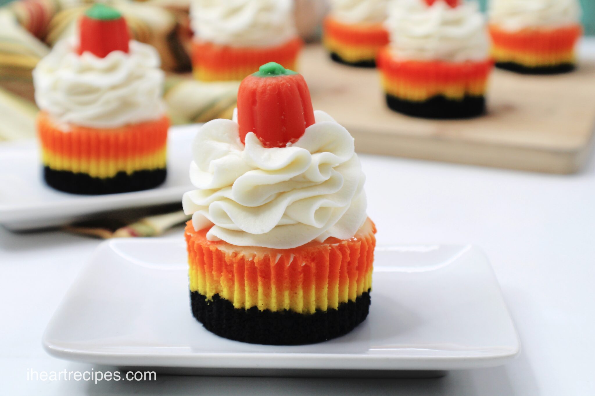 Mini Candy Corn Cheesecakes | I Heart Recipes