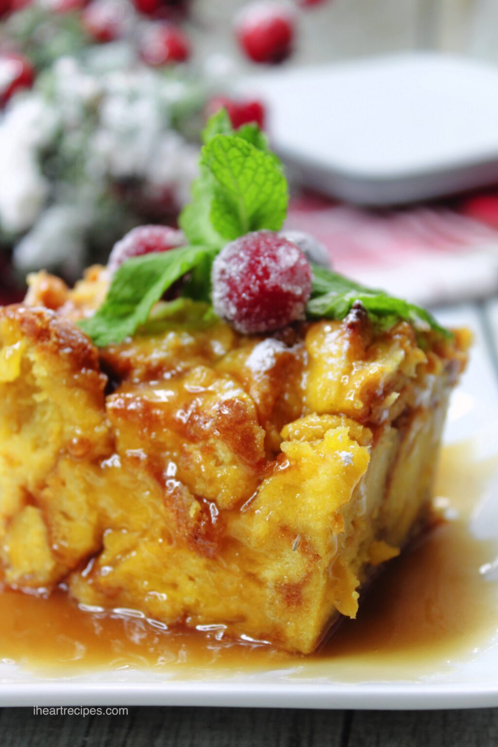 Eggnog Bread Pudding with Brown Sugar Drizzle | I Heart Recipes