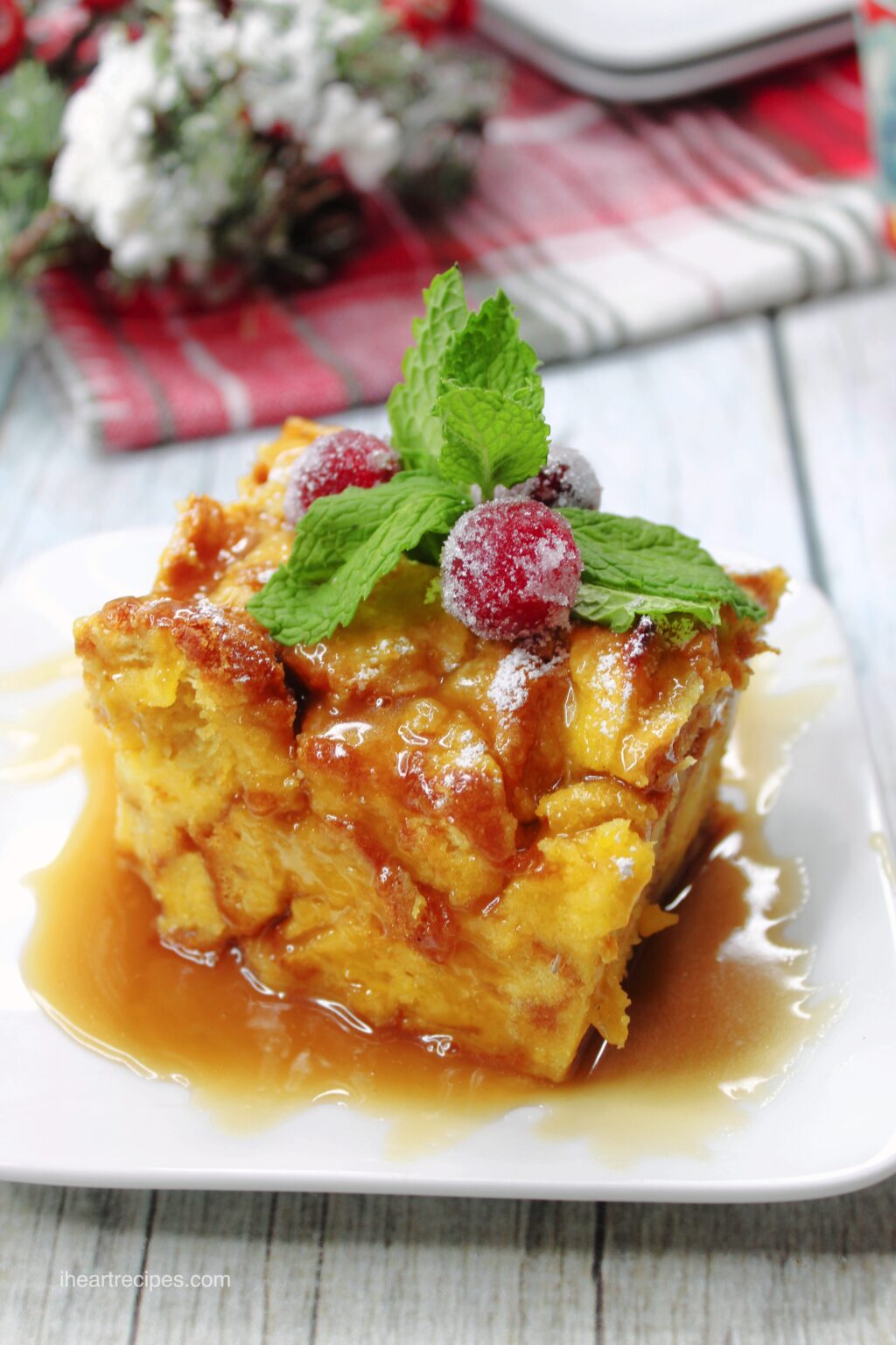 Eggnog Bread Pudding with Brown Sugar Drizzle | I Heart Recipes