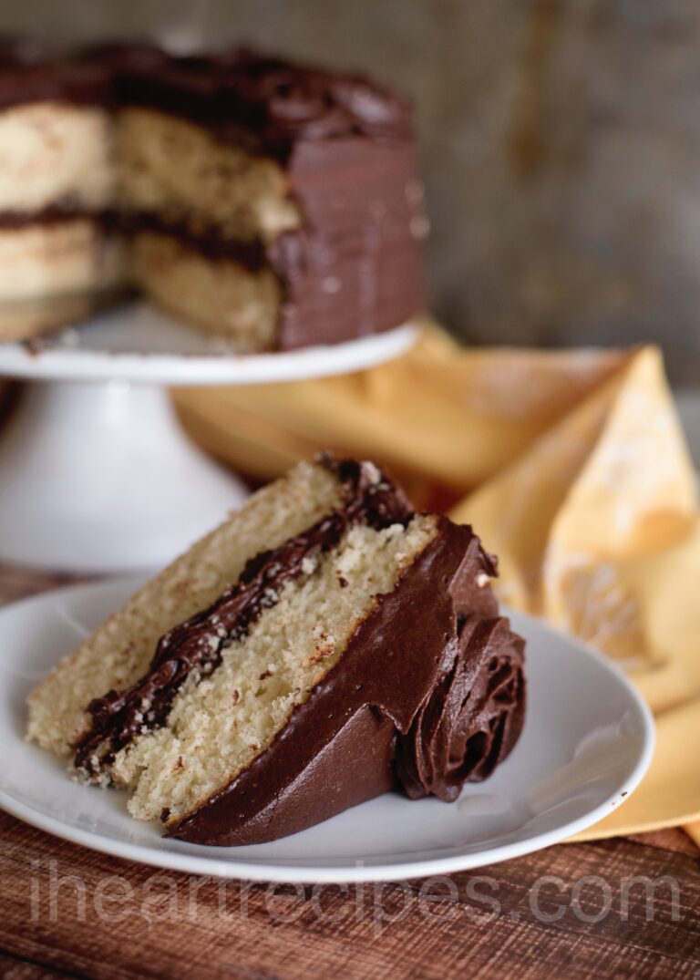 Yellow Cake Recipe with Creamy Chocolate Frosting - I Heart Recipes